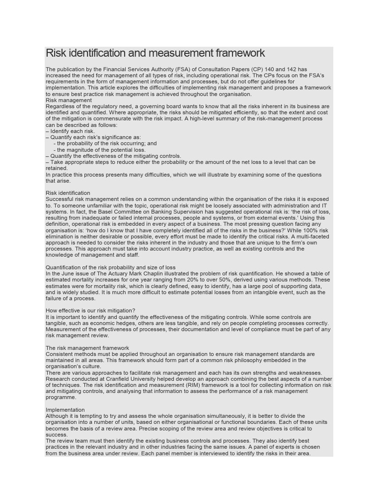 Risk Identification and Measurement Framework | PDF | Risk | Risk ...