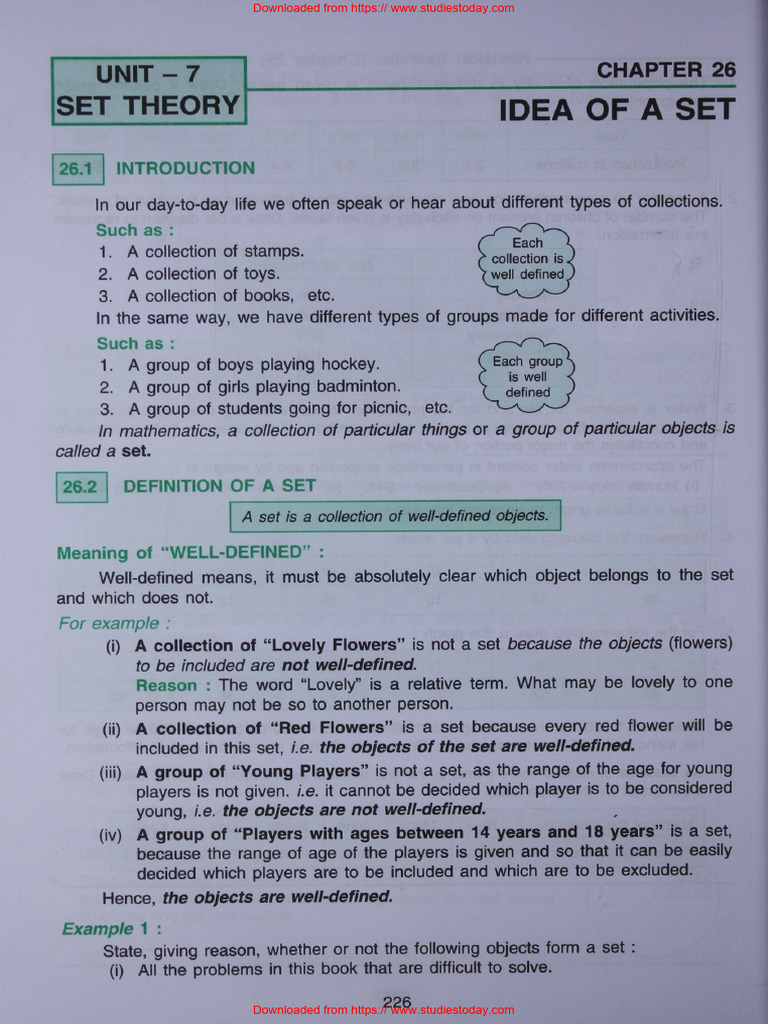 ICSE Class 6 Maths Chapter 26 Idea of a Set | PDF