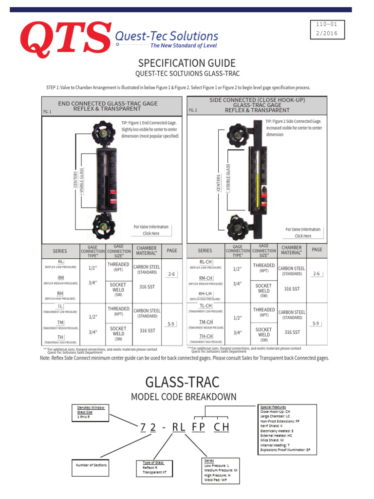Quest-Tec Glass-Trac Gage Specs | PDF | Screw | Steel