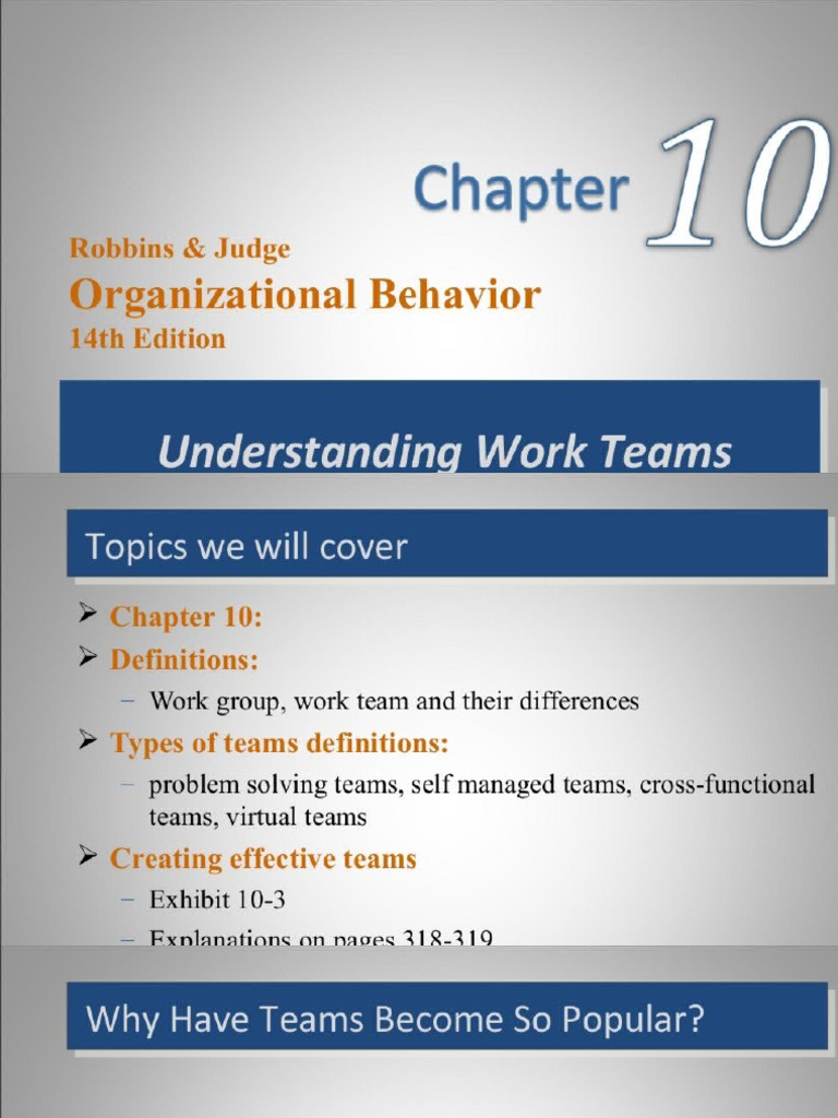 Robbins & Judge Orgn Behavior2011 (14ed) Slide Chp10 (Understanding Work Teams) | PDF
