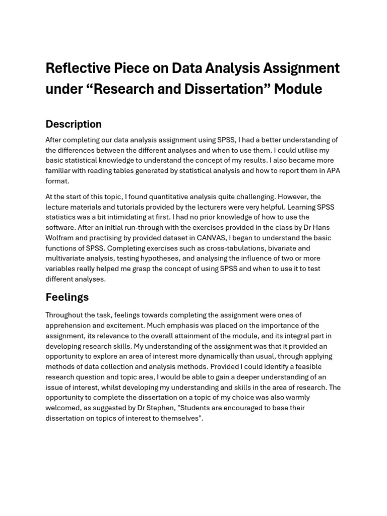 Reflective Piece On Data Analysis Assignments | PDF | Quantitative ...