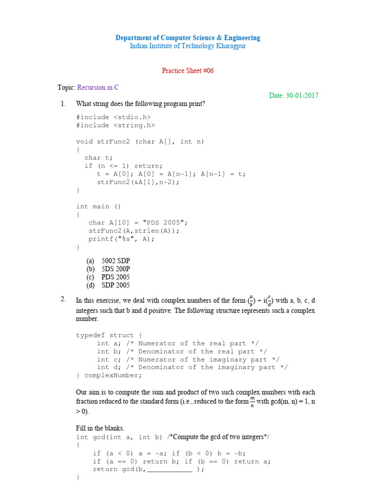 Recursion Exercises in C Programming | PDF | Function (Mathematics ...