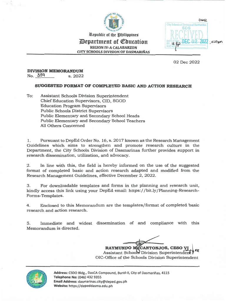 0642 Division Memorandum No. 359 S. 2022 | PDF | Apa Style | Citation