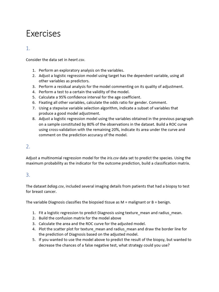 Exercises 7 | PDF | Logistic Regression | Receiver Operating Characteristic