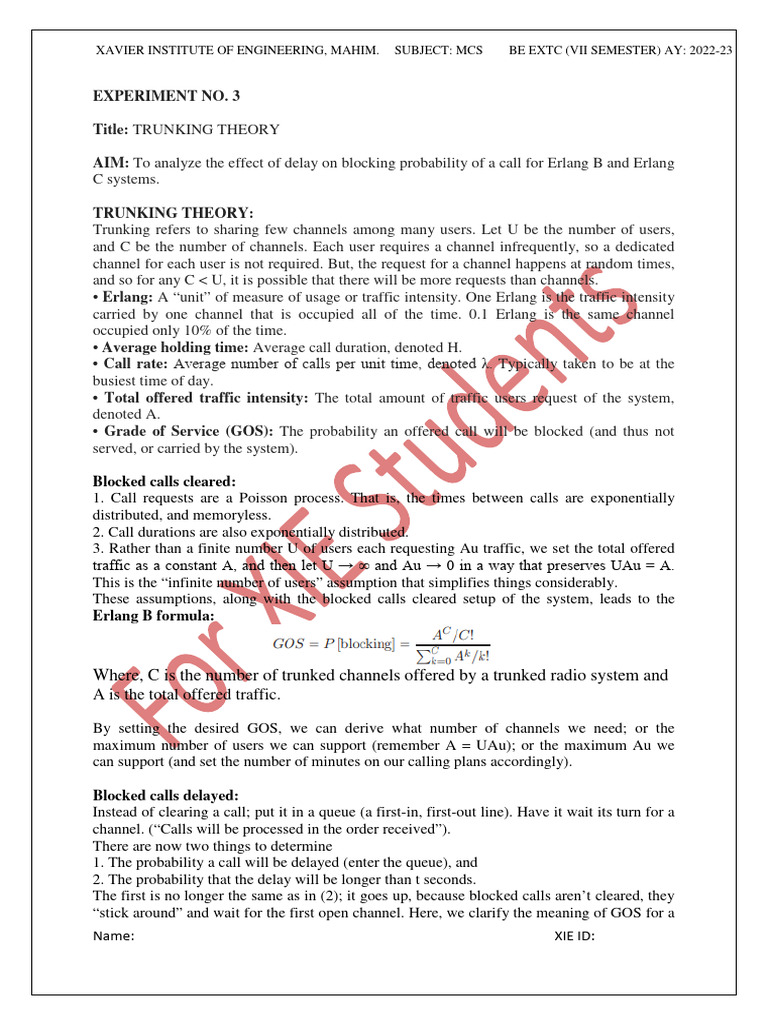 Expt 3 - Trunking Theory - Stu | PDF | Telecommunications Engineering ...