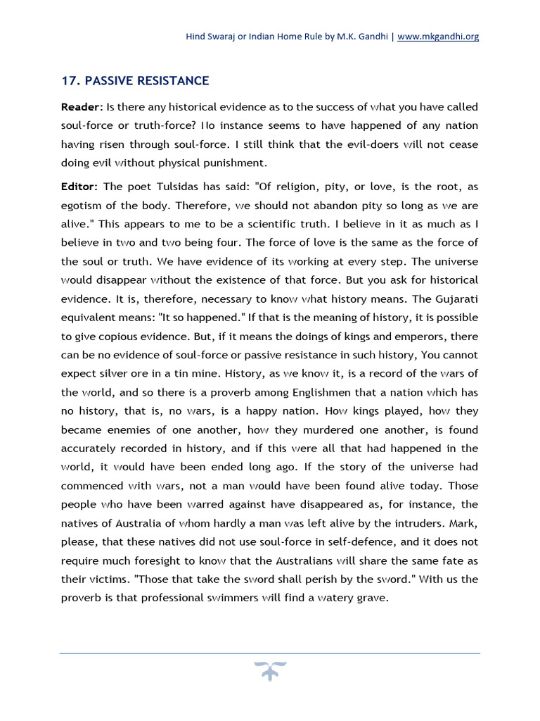 Passive Resistance in Hind Swaraj | PDF | Mahatma Gandhi | Knowledge