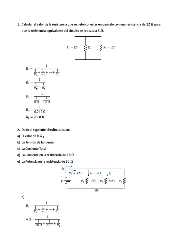 Ejercicios resueltos circuitos en serie, parelelo y mixto | PDF | Resistencia Eléctrica y ...