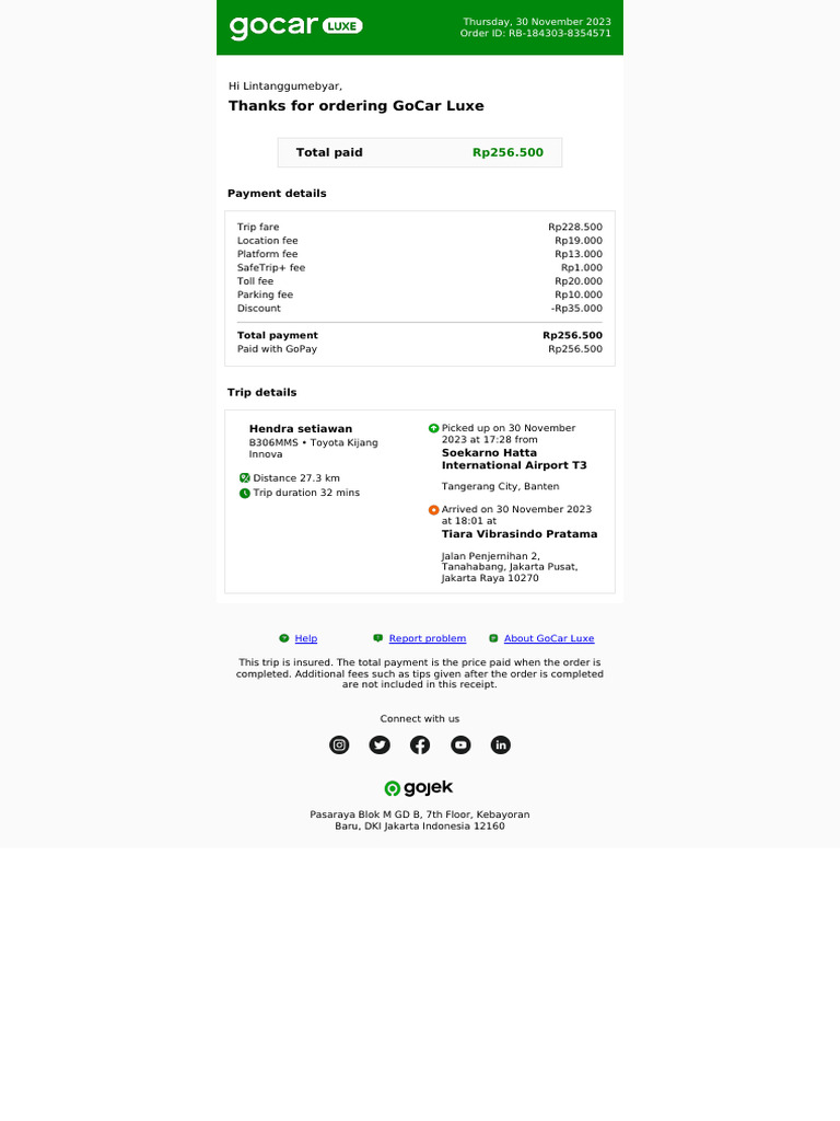 GoCar Luxe Order Confirmation Receipt | PDF