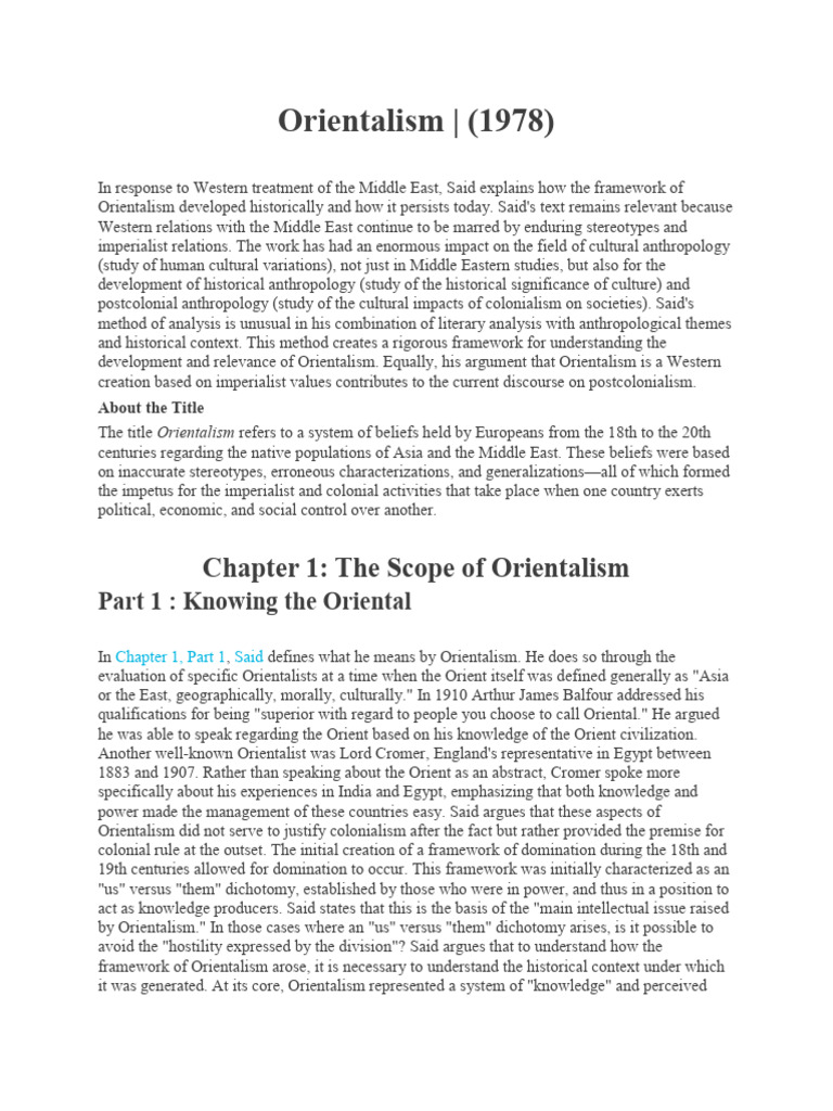 The Scope of Orientalism (Notes) | PDF | Orientalism | Knowledge