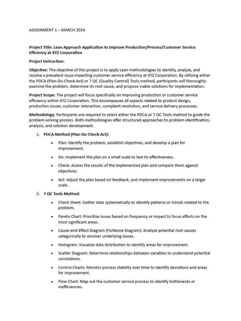 Lean Assignment 1 - March 2024 | PDF | Methodology | Business