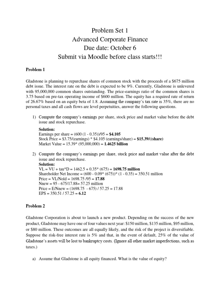 Problem Set 1 - Solution | Download Free PDF | Capital Structure | Net Present Value
