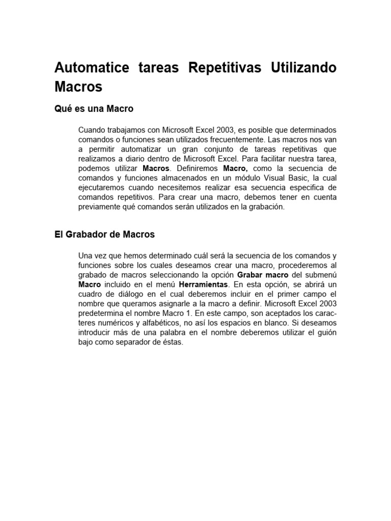 Automatice Tareas Repetitivas Utilizando Macros | PDF | Macro (informática) | Microsoft Excel