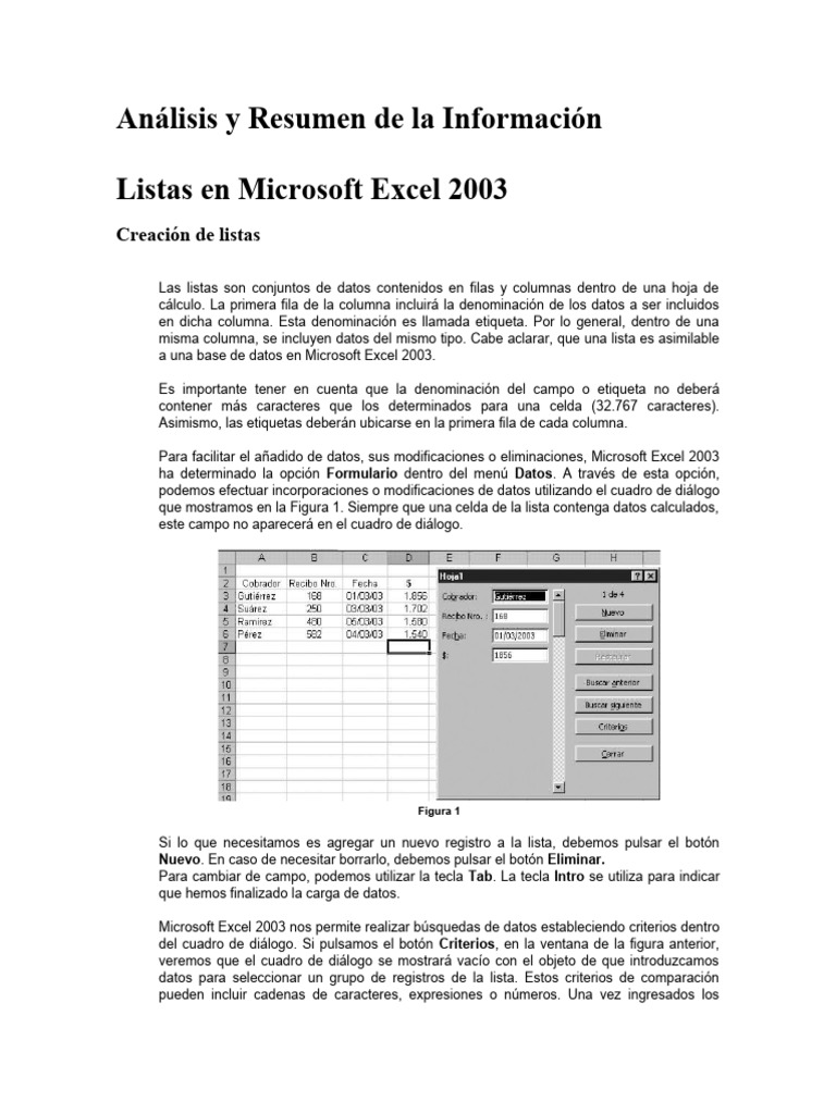 Análisis y Resumen de La Información | PDF | Microsoft Excel | Hoja de cálculo
