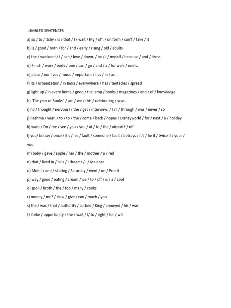 Jumbled Sentences Exercise | PDF