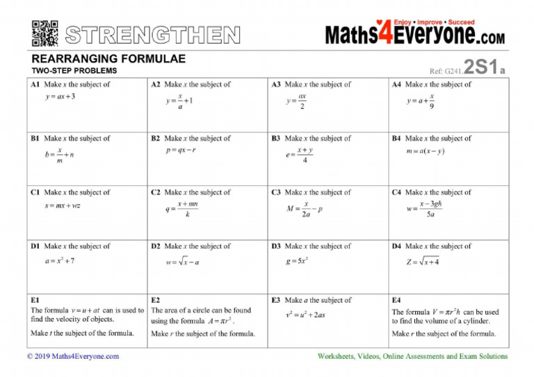 Rearranging Formulae Two Steps Strengthen A | PDF