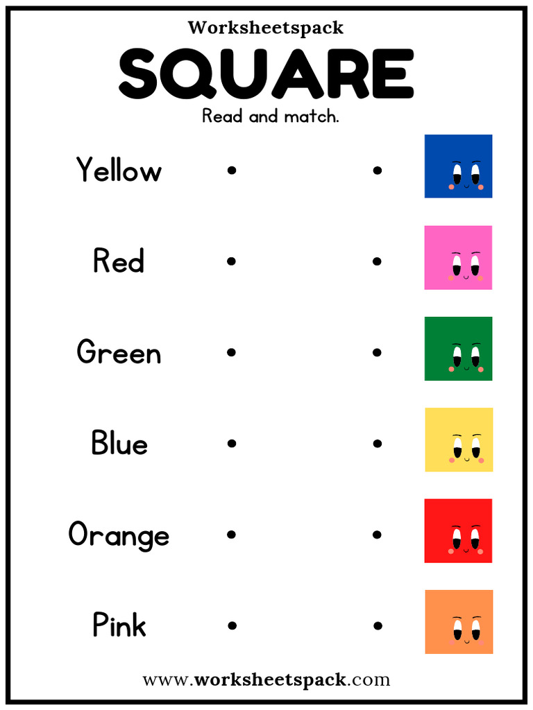 Free Color Words Matching Worksheets With Squares PDF For Kindergarten ...