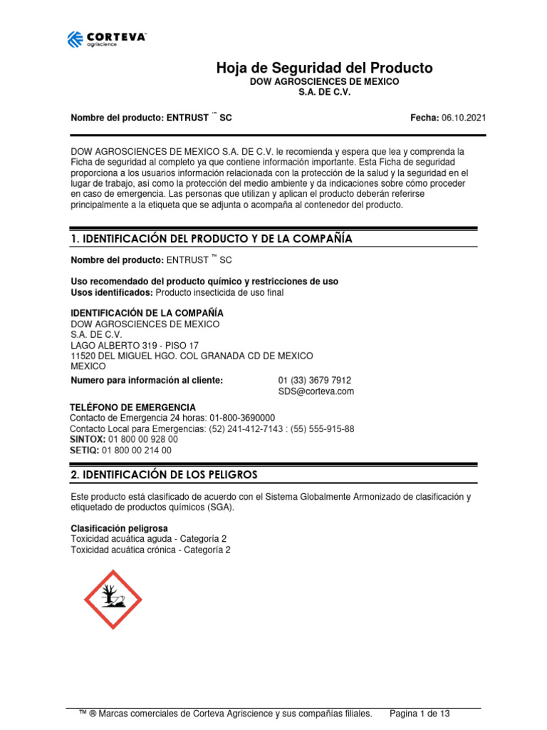 Entrust SC - SDS MX | Descargar gratis PDF | Agua | Toxicidad