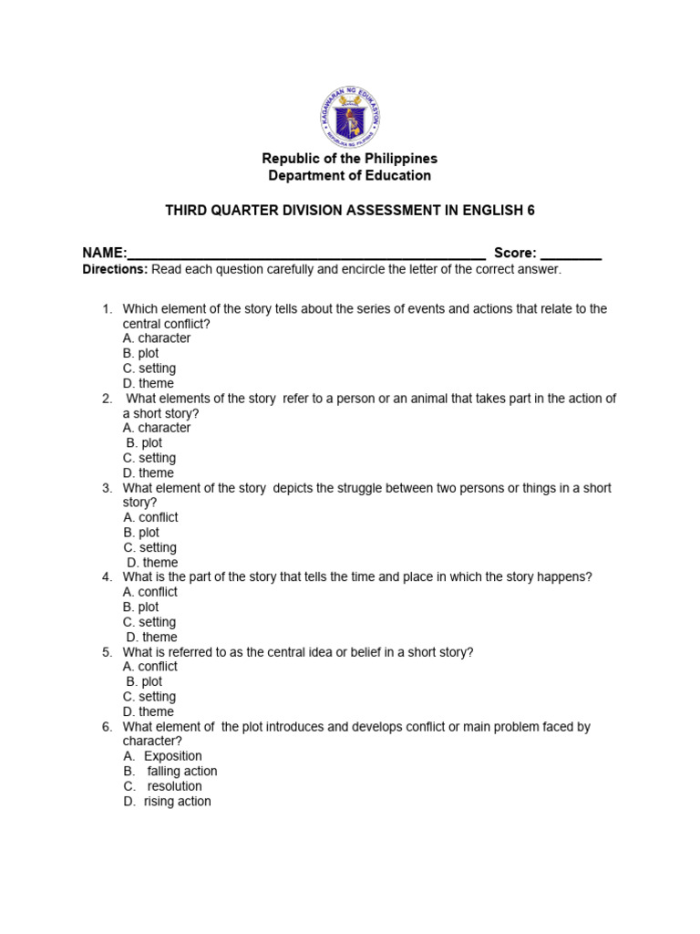QUARTER-3-ENGLISH Grade 6 Division Assessment | PDF | Anger