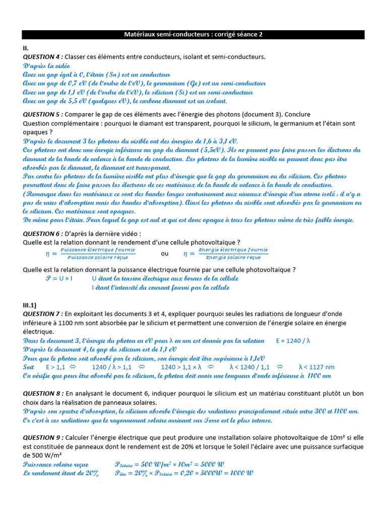 Classification des matériaux semi-conducteurs | PDF | Bande interdite ...