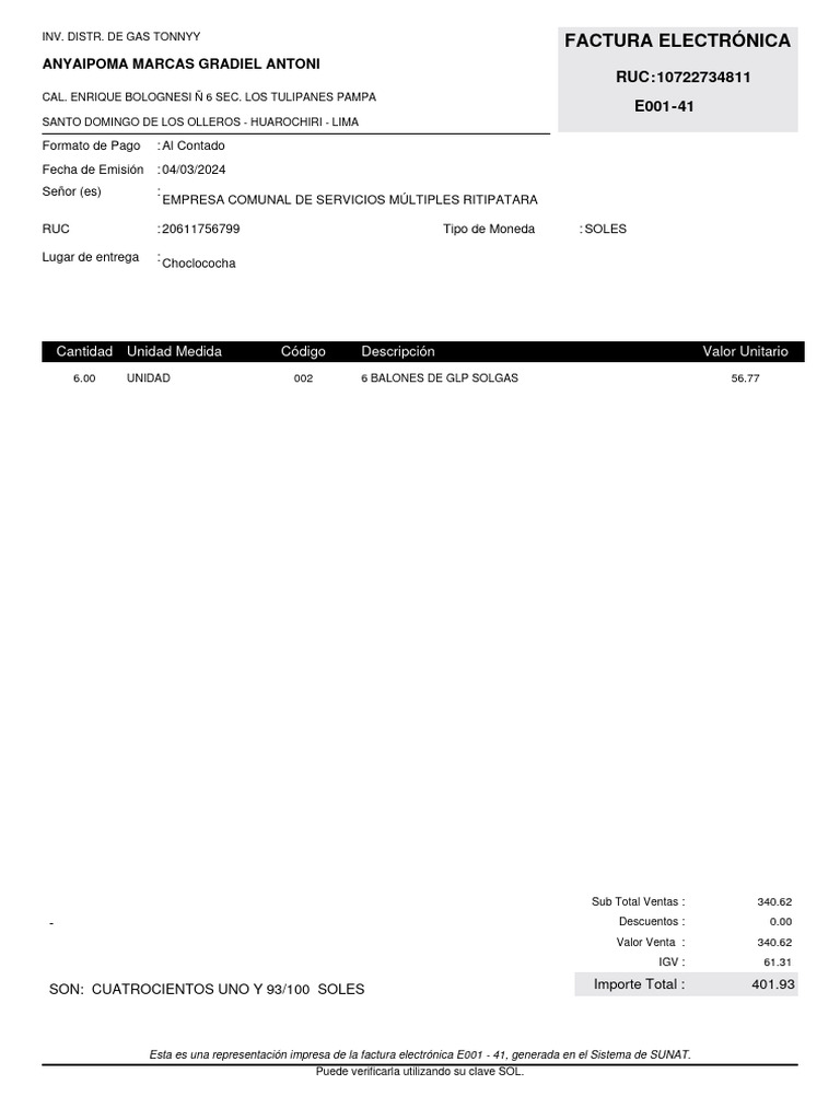 Factura 10722734811 E001 41 | PDF