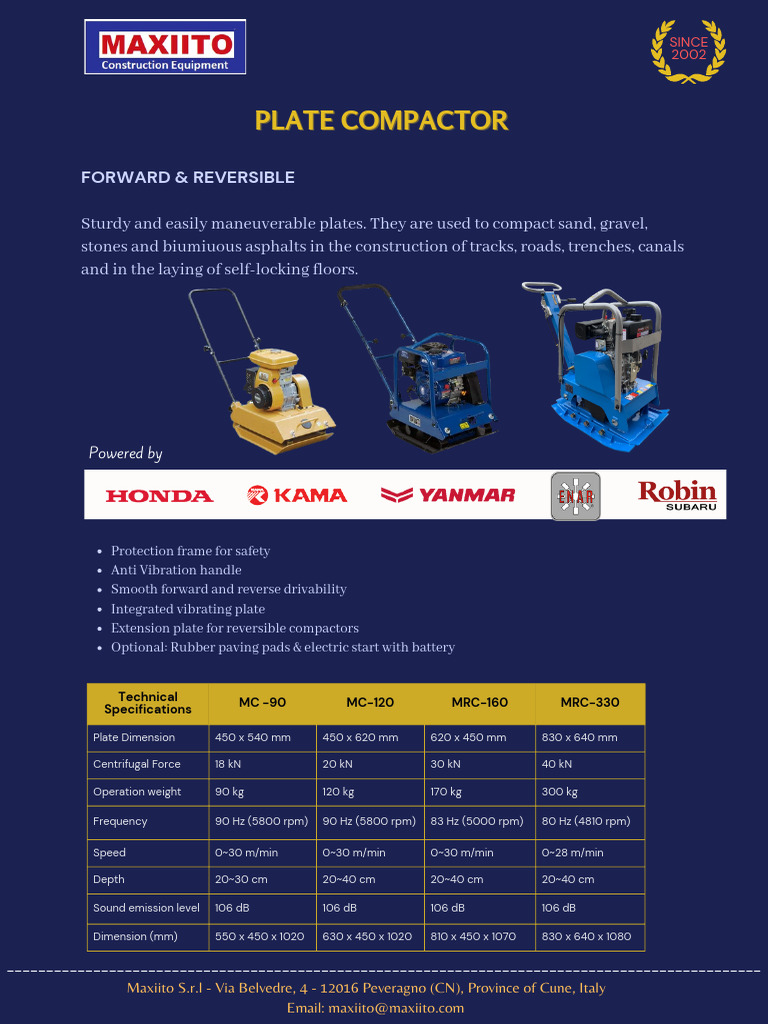 Plate Compactor Specs: MC & MRC Models | PDF