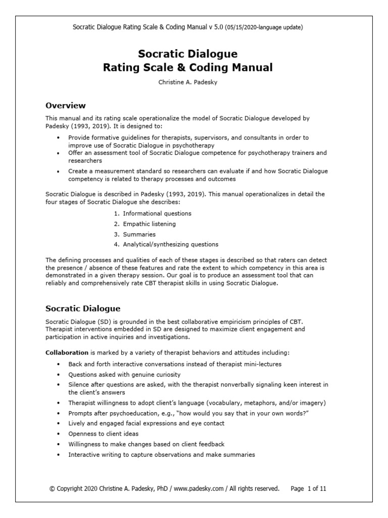 Socratic Dialogue RatingSCALE MANUAL - v5 | PDF | Psychotherapy | Empathy