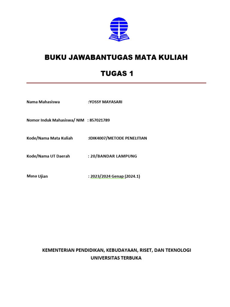 Tugas TMK 1 Metode Penelitian Yossy Maya | PDF | Karier & Perkembangan ...