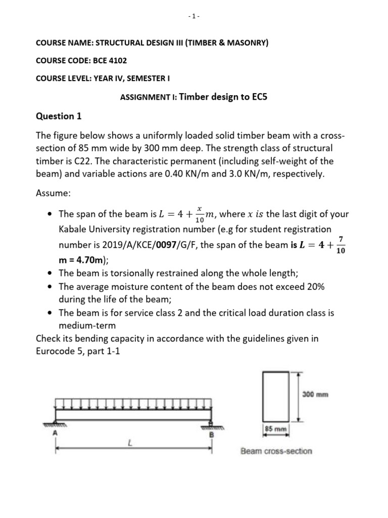 Assignment_1_BCE 4102 Timber&Masonry | PDF | Beam (Structure) | Lumber