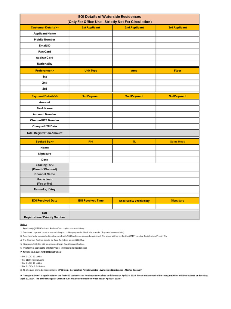 EOI Submission Form - Waterside Residences | PDF | Cheque | Banking