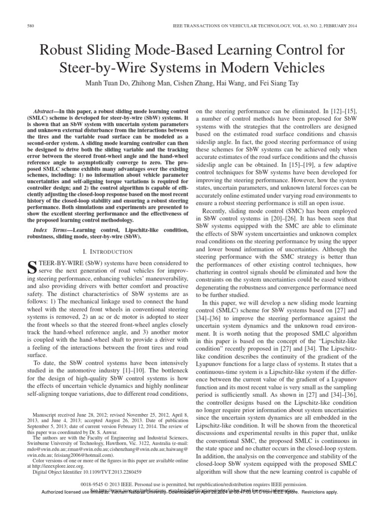 Wang-2014-Robust Sliding Mode-Based Learning Control For SBW Systems | PDF | Control Theory ...