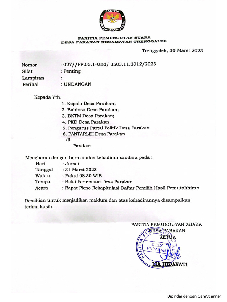 Undangan Rapat Pleno DPHP | PDF