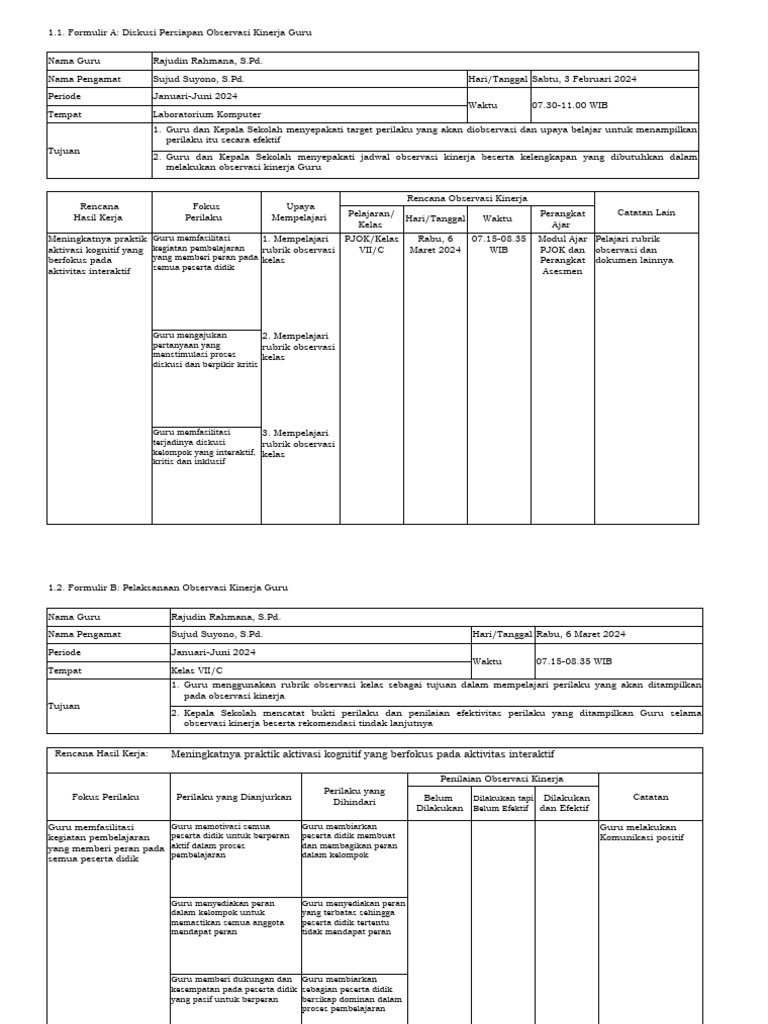 Formulir Observasi Contoh | PDF