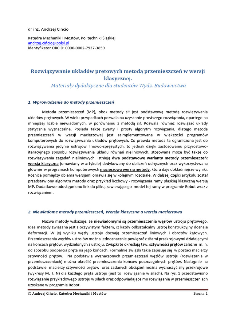 Rozwiazywanie Uk Adow Pretowych Metoda Przemieszcz | PDF