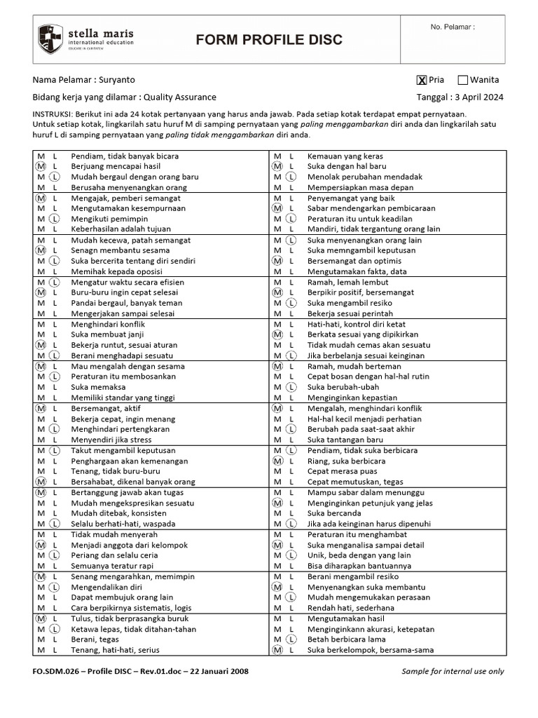 Form Profile DISC | PDF