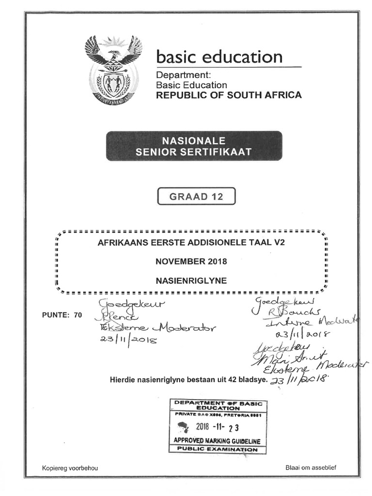 2018 NSC Afrikaans Fal P2 Final Memo | PDF