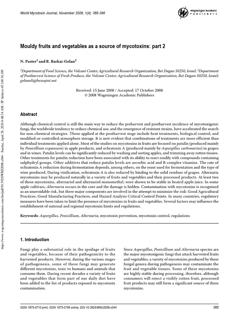 Paster Barkai Golan 2008 Mouldy Fruits and Vegetables As A Source of ...
