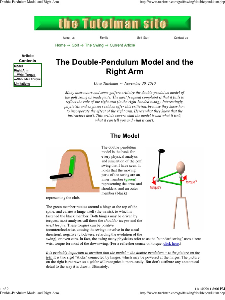 Double-Pendulum Model and Right Arm | PDF | Rotation Around A Fixed ...