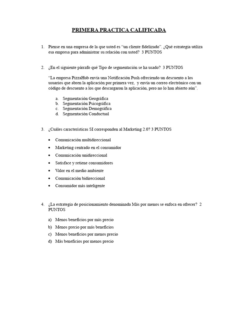 Primera Practica Calificada | PDF | Marketing | Business
