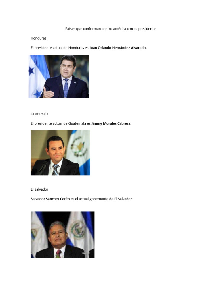 Países Que Conforman Centro América Con Su Presidente | PDF