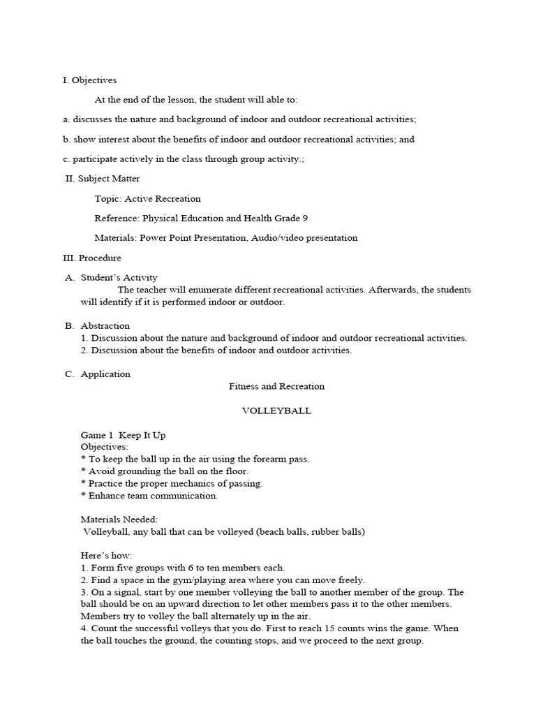 LESSON PLAN for Demo for Grade 9 Active Receation Fitness and ...