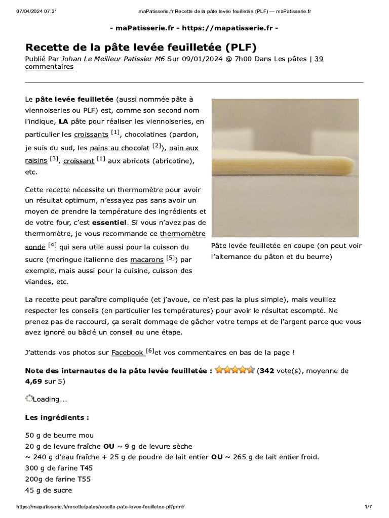maPatisserie.fr Recette de la pâte levée feuilletée (PLF) — maPatisserie (1) | PDF