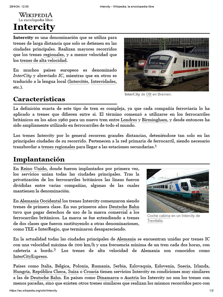 Intercity - Wikipedia, La Enciclopedia Libre | Descargar gratis PDF | Transporte ferroviario ...