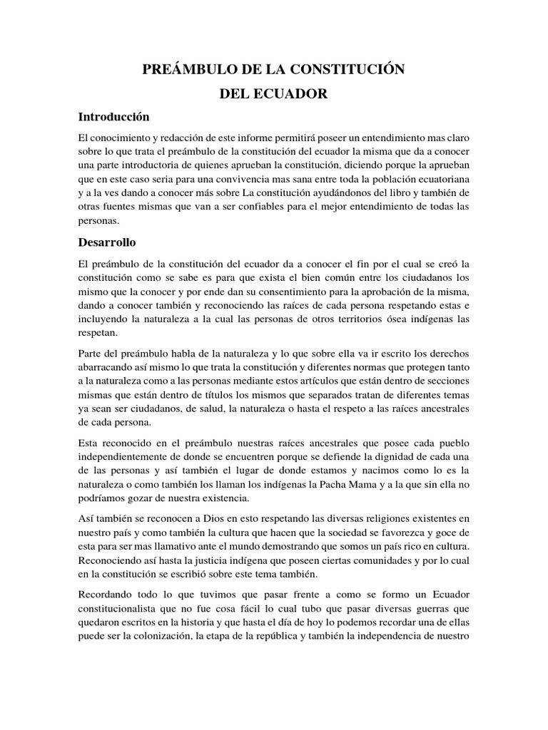 Preámbulo de La Constitución | PDF | Constitución | Ecuador