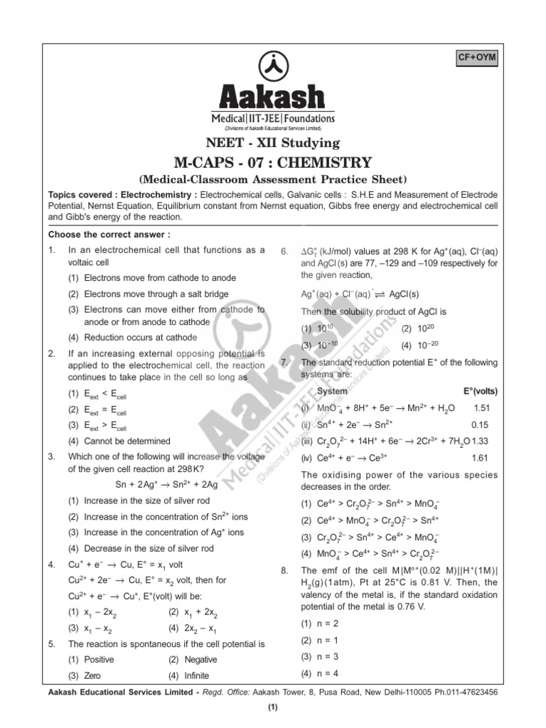 Aakash Module | Download Free PDF | Electrochemistry | Electricity