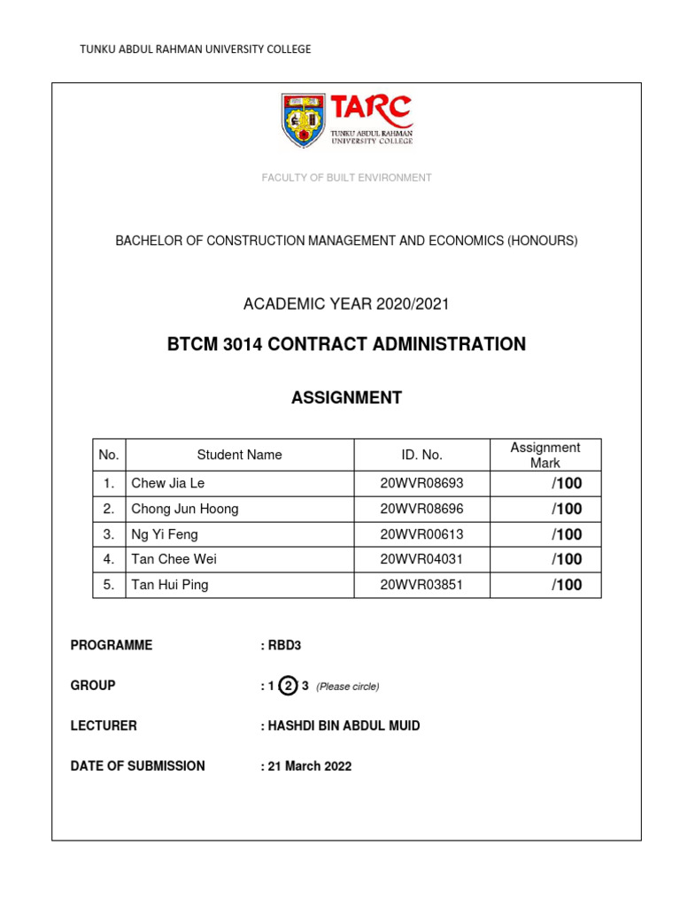 BTCM 3014 Contract Administration | PDF | Employment | Specification ...