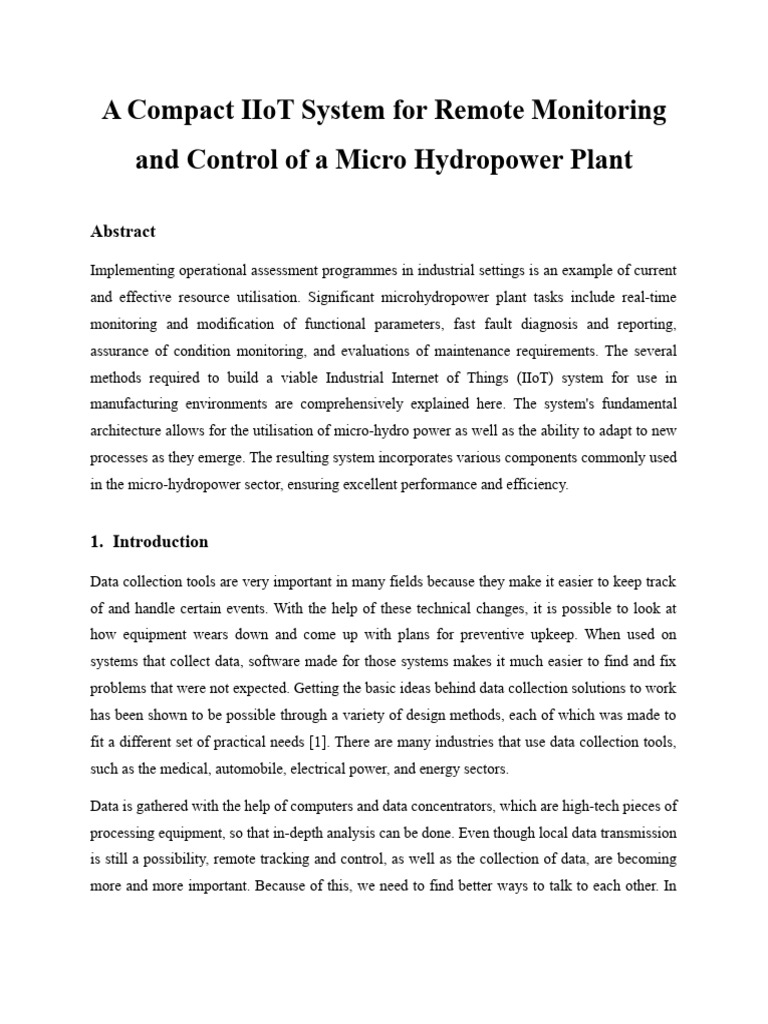 A Compact IIoT System For Remote Monitoring and Control of A Micro Hydropower Plant - New | PDF ...
