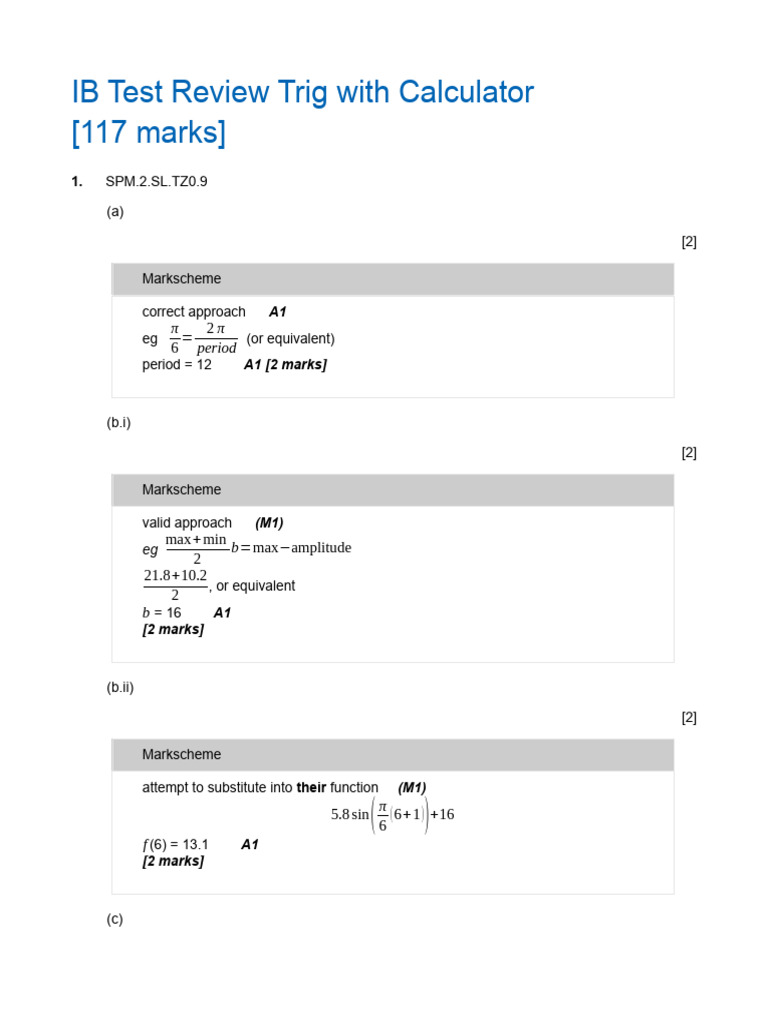 IB Test Review Trig With Calculator MS | PDF | Area | Triangle