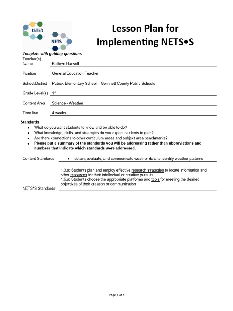 Weather Lesson Plan Itec 7430 | PDF | Learning | Cloud