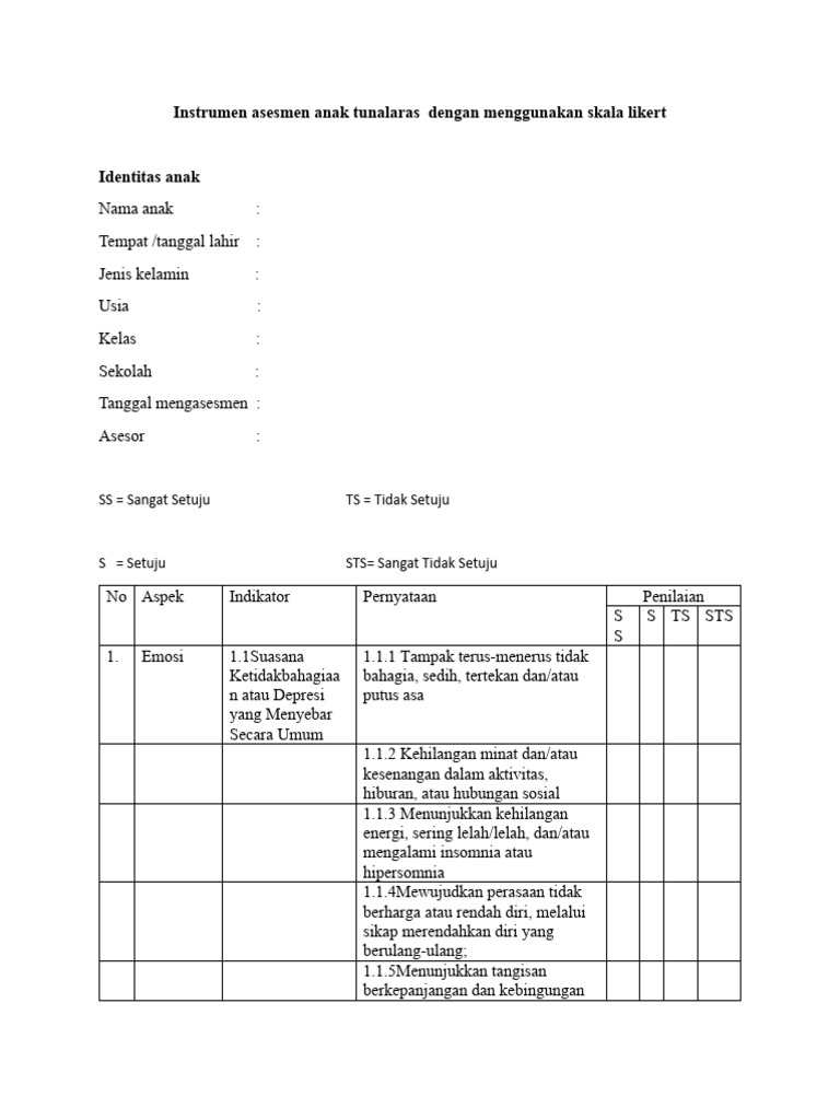Instrument Skala Likert Kel 2 | PDF