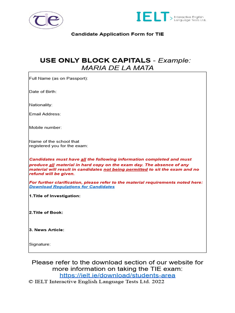 TIE Candidate Application Form | PDF | Career & Growth | Business